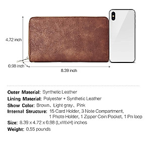 CLUCI Women Wallet Large Leather Zip Around Card Holder Travel Clutch Wristlet Two-toned Brown Bundles with Women Backpack Purse Leather Large Ladies Shoulder Bags with Tassel Brown Pattern