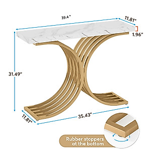 Tribesigns Entryway Console Table with Gold Metal Base, 39-inch Modern Foyer Entry Tables, Narrow Sofa Accent Table with White Faux Marble Top for Entrance, Hallway, Living Room