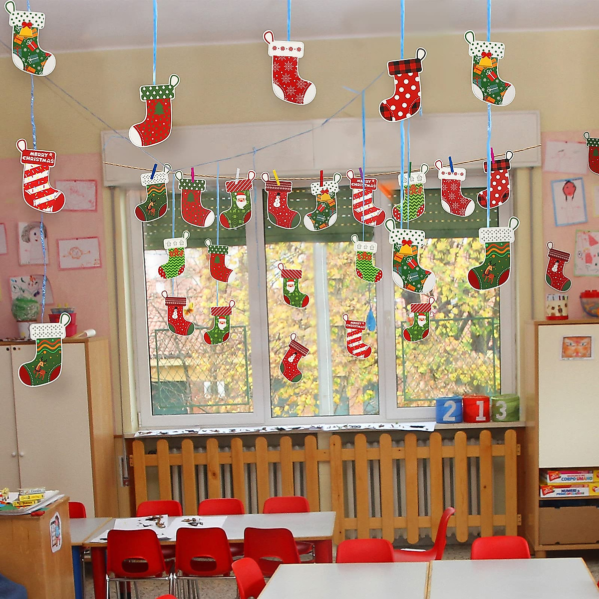 45 Pieces Christmas Stocking Cutouts Assorted Xmas Stocking Cutouts Christmas Classroom Bulletin Board Decoration for Christmas Classroom Indoor Decoration