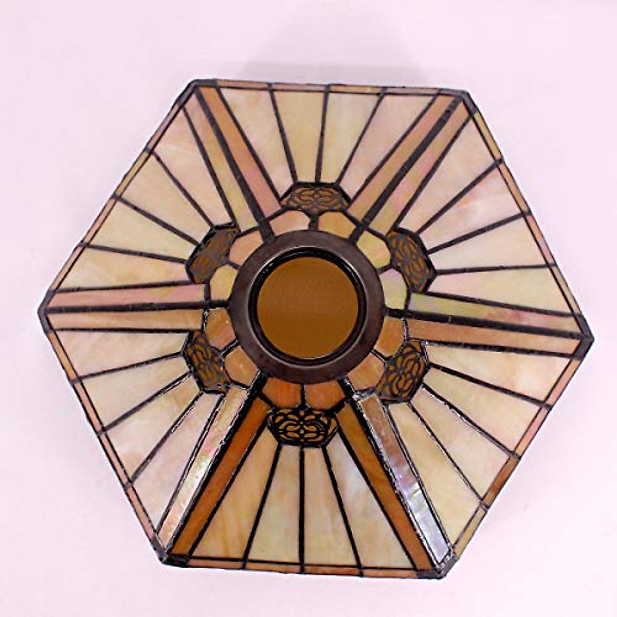 WERFACTORY Tiffany Lamp Shade Replacement 12X10X6 Inch Yellow Hexagon Stained Glass Mission Lampshade Only 1-5/8-Inch Fitter Opening for Arched Floor Lamp-Torchiere Lamp-Pendant Light S011 Series
