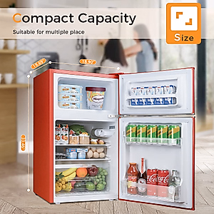 Antarctic Star Mini Fridge Compact Refrigerator 3.2Cu.Ft. AC Only 15 Amp 115 Volt 60 Hz AC Low Noise Large capacity Storage of Beverages Vegetables and Fruits (Red)