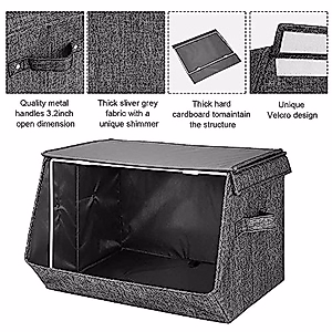 Fabric Cube Storage Bins with Lids 15 x 10.5 x 10 In Grey Stackable Cloth Storage Boxes Foldable Clothing Baskets for Closet Shelves Organizer ,Q-28-2