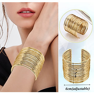 FIRAZIO 2 Pcs Cuff Bangle Bracelet for Women Open Wide Wire Bracelets Gold Wrist Cuff Wrap Bracelet