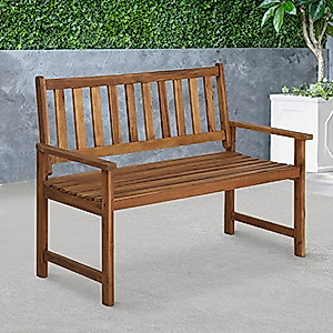 FDW Patio Furniture Outdoor Patio Bench Wood Garden Bench Park Bench Acacia Wood for Pool Beach Backyard Balcony Porch Deck Garden Wooden Furniture, Natural Oiled