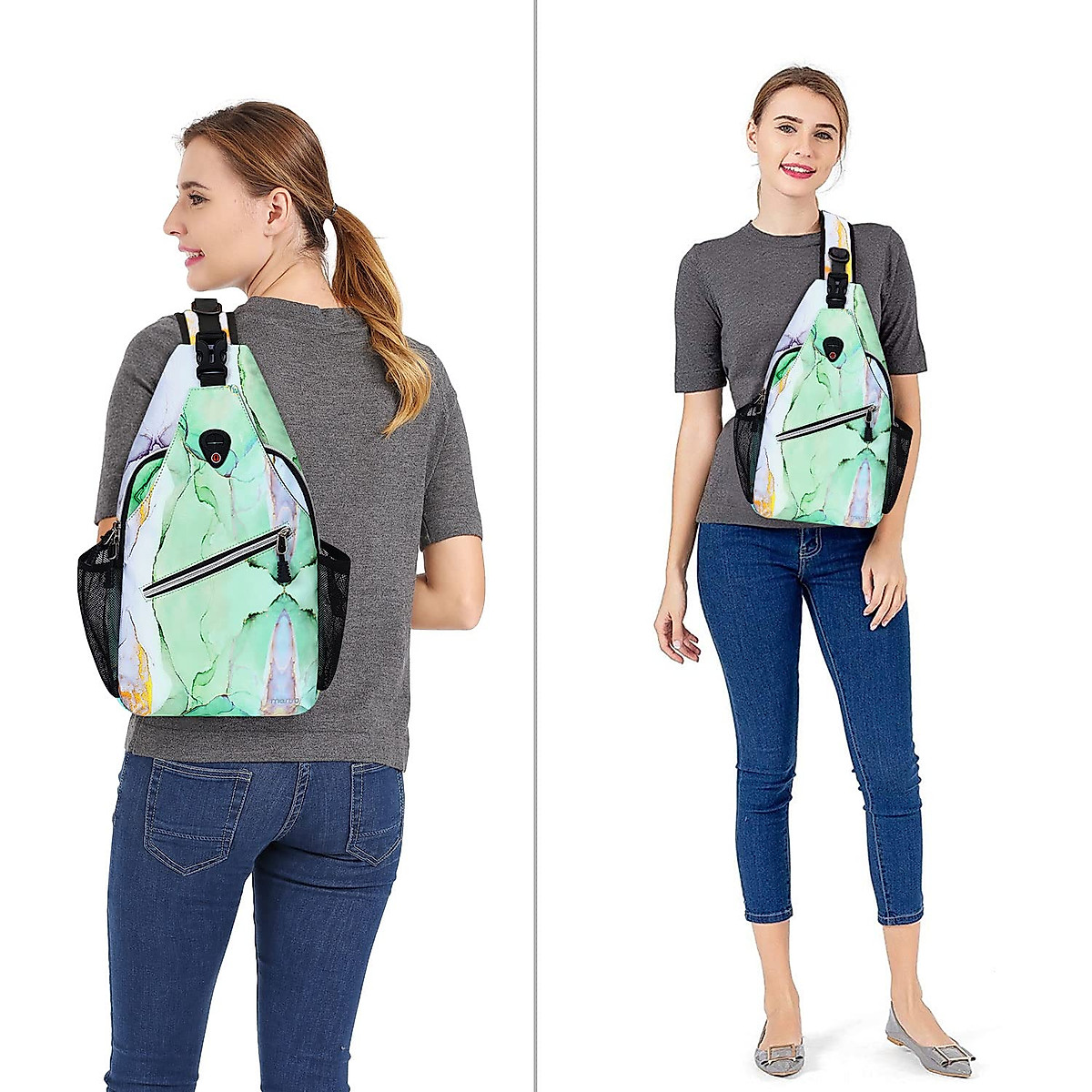 MOSISO Sling Backpack, Multipurpose Travel Hiking Daypack Rope Crossbody Shoulder Bag Marble MO-MBH189