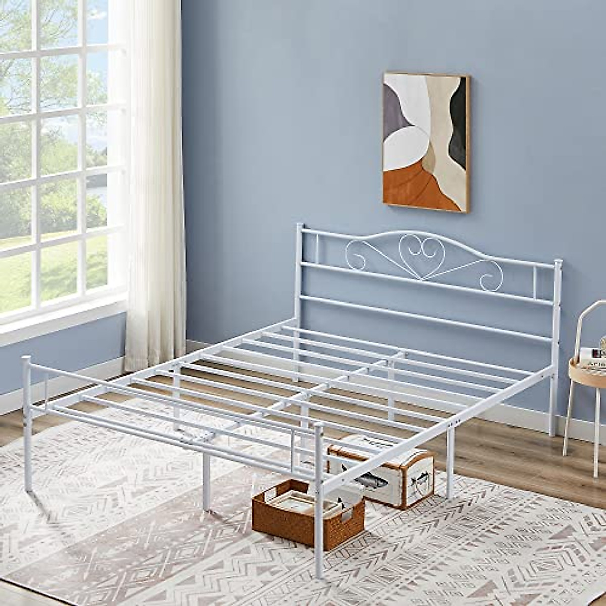 VECELO 14 Inch Queen Size Metal Platform Bed Frame with Headboard and Footboard, Heavy Duty Mattress Foundation with Steel Slats Support, No Box Spring Needed, White