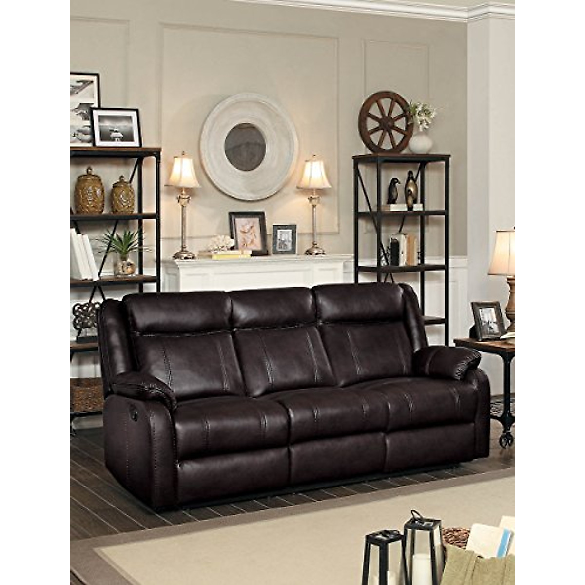 Homelegance Jude 82" Manual Leather Gel Reclining Sofa, Brown