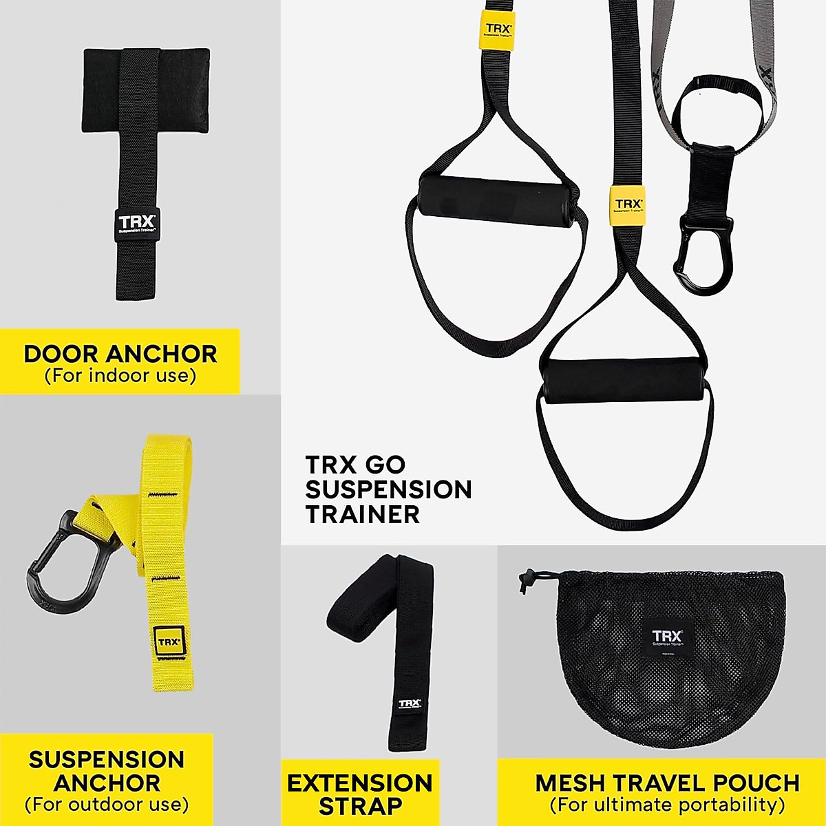 TRX GO Suspension Trainer System, Full-Body Workout for All Levels & Goals, Lightweight & Portable, Fast, Fun & Effective Workouts, Home Gym Equipment or for Outdoor Workouts, Grey