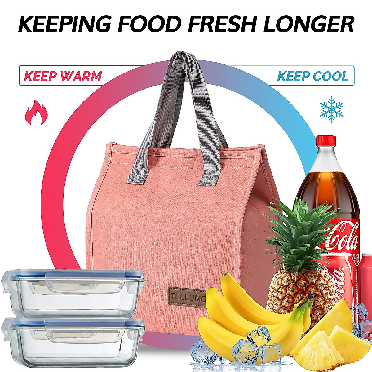 TELLUMO Lunch bag, Insulated Lunch Bag for Women Men Kids Large Lunch Box Container Reusable Leakproof Tote for Office, Work, School, Beach or Travel (Minimalist Pink)