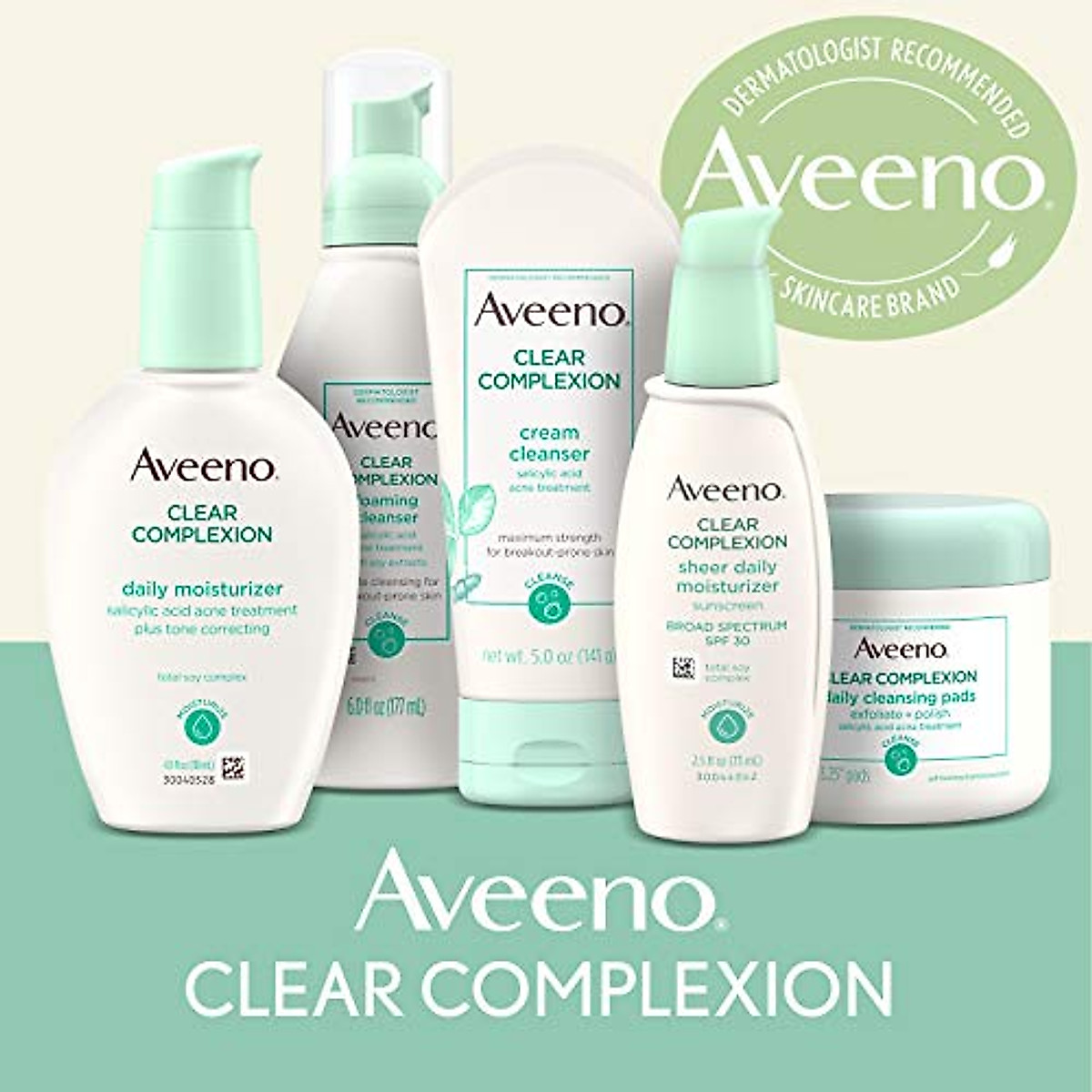 Aveeno Clear Complexion Foaming Oil-Free Facial Cleanser with Salicylic Acid Acne Medication for Breakout-Prone Skin & Soy Extracts, Hypoallergenic & Non-Comedogenic, 6 Fl Oz, Pack of 3