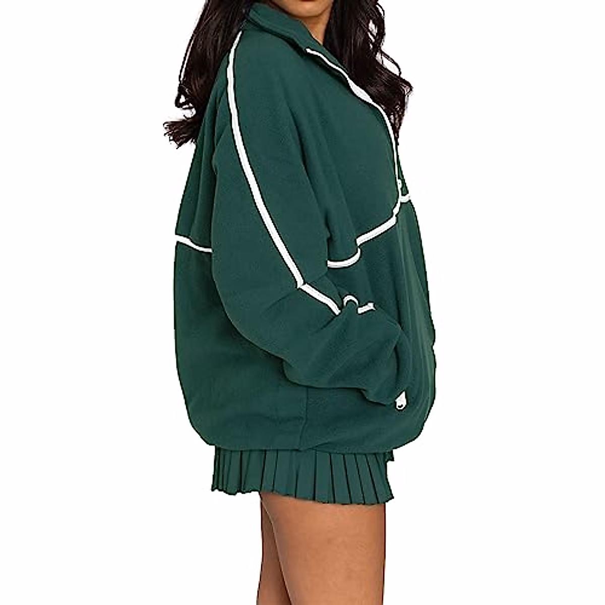 VNIRA Women’s Oversized Sweatshirt Fleece Crew Neck Long Sleeve Half Zip Casual Pullover Hoodie Tops Fall Y2K Clothes Deep Green