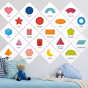 20 Pieces Shapes Wall Decals Stickers for Kids Removable Wall Vinyl Decals Kids Nursery Educational Wall Stickers for Preschool Classroom Toddlers Bedroom Playroom Wall Decorations