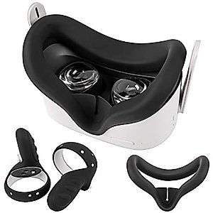Cybcamo VR Silicone Face Cover and Touch Controller Grip Cover for Oculus Quest 2 Headset Washable Face Pad Cushion Accessories Sweatproof & Light Blocking (Black)