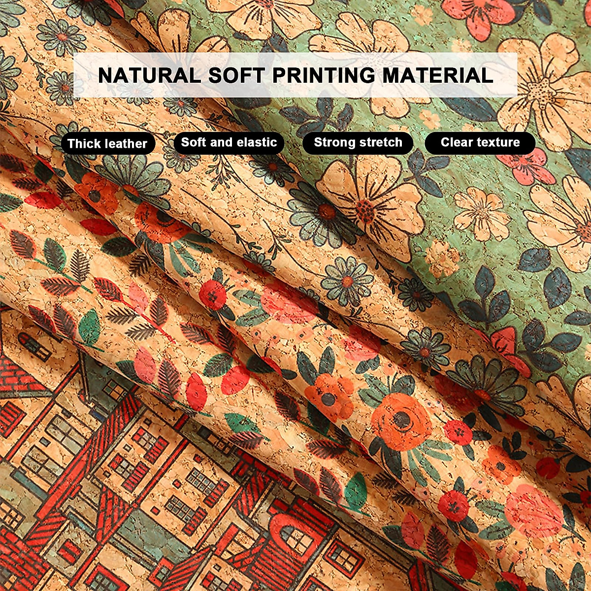 Cork Fabric Sheet 23" x 53" (60x135cm) - Wood Grain Leather Fabric Bundle for Wallets Bags Shoes - DIY Craft Project Patchwork