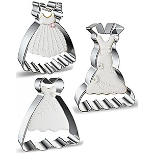 Large Size Dress Shaped Cookie Cutters Set of 3 pcs, Stainless Steel Fondant Cutters: Sleeveless Mermaid Dress 4.7 in 1 pc + Strapless Princess Dress 4.3 in 1 pc + Suspenders Wedding Dress 4.4 in 1 pc