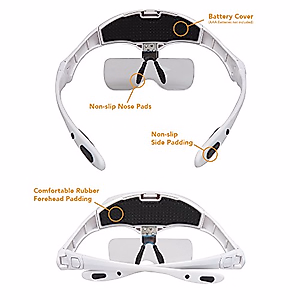 MagniPros LED Illuminated Headband Magnifier Visor | 2 Powerful LED Lights | 5 Detachable Lenses 1X, 1.5X, 2X, 2.5X 3.5X - Hands-Free Lighted Magnifying Glasses for Crafts, Hobbies, Cross Stitch
