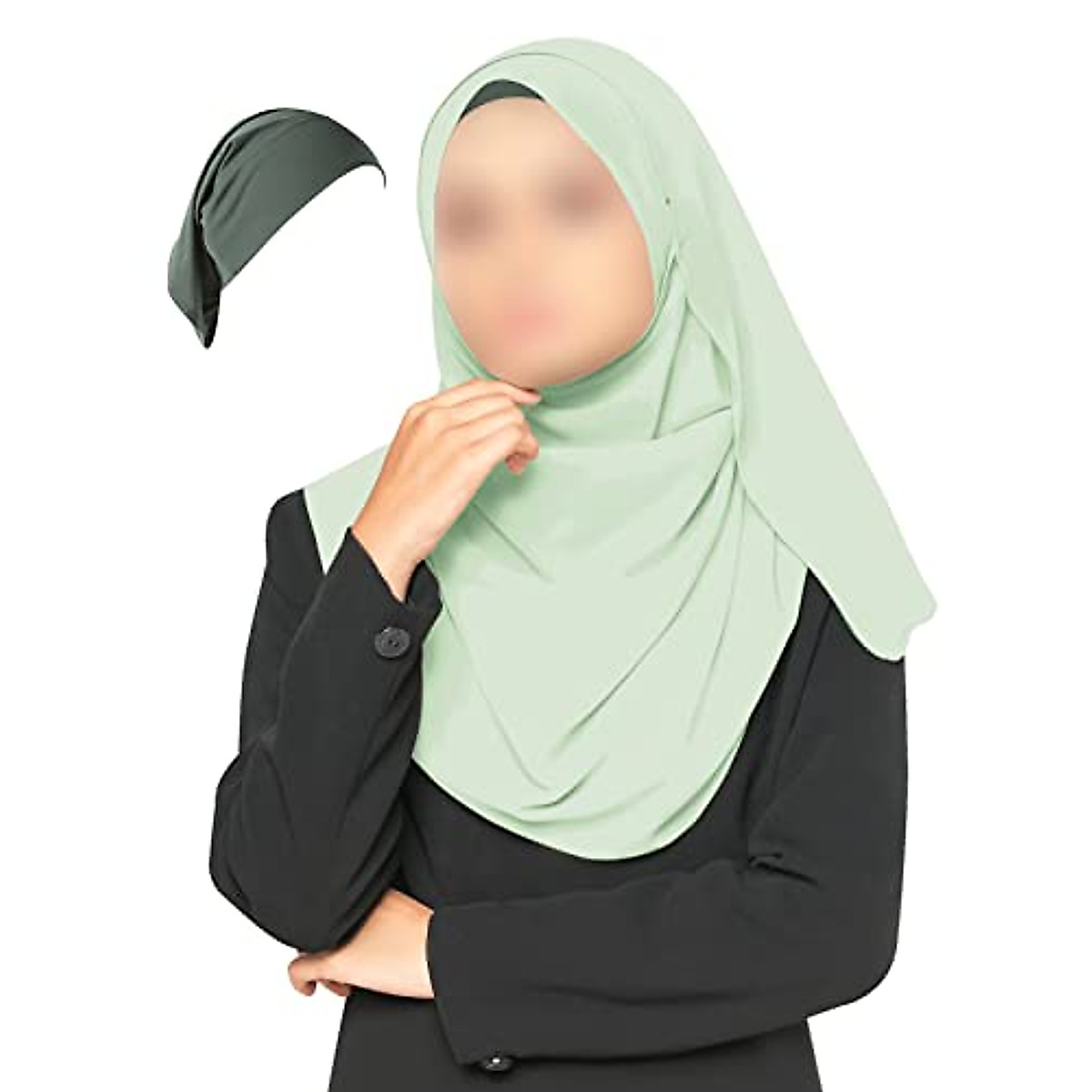 AL MADEENAH Hijab For Women and Hijab Underscarf Set Muslin Hijab Scarfs For Women and Undercap Kit | Hijab Underscarf L80 x W28 | Hajib for Women, Kit 2 pieces Hijab for Women and UnderCap (Olive)