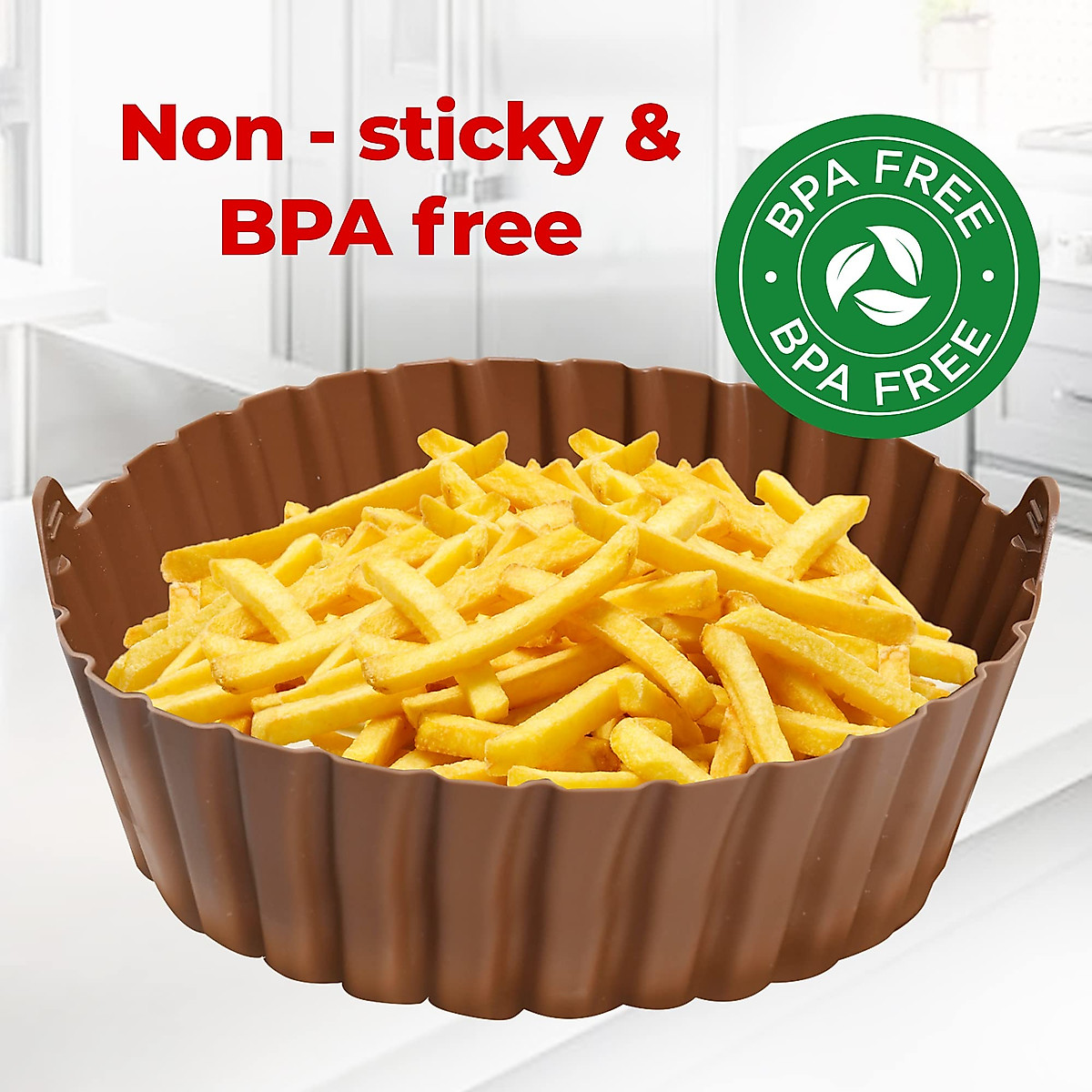 Dr.KYS Silicone Air Fryers Liners, Set Of 2, 8 Inch UPGRADED Eco-Friendly & Reusable Air Fryer Liners, Durable Heat Resistant, Easily Cleaning Silicone Air Fryer Basket