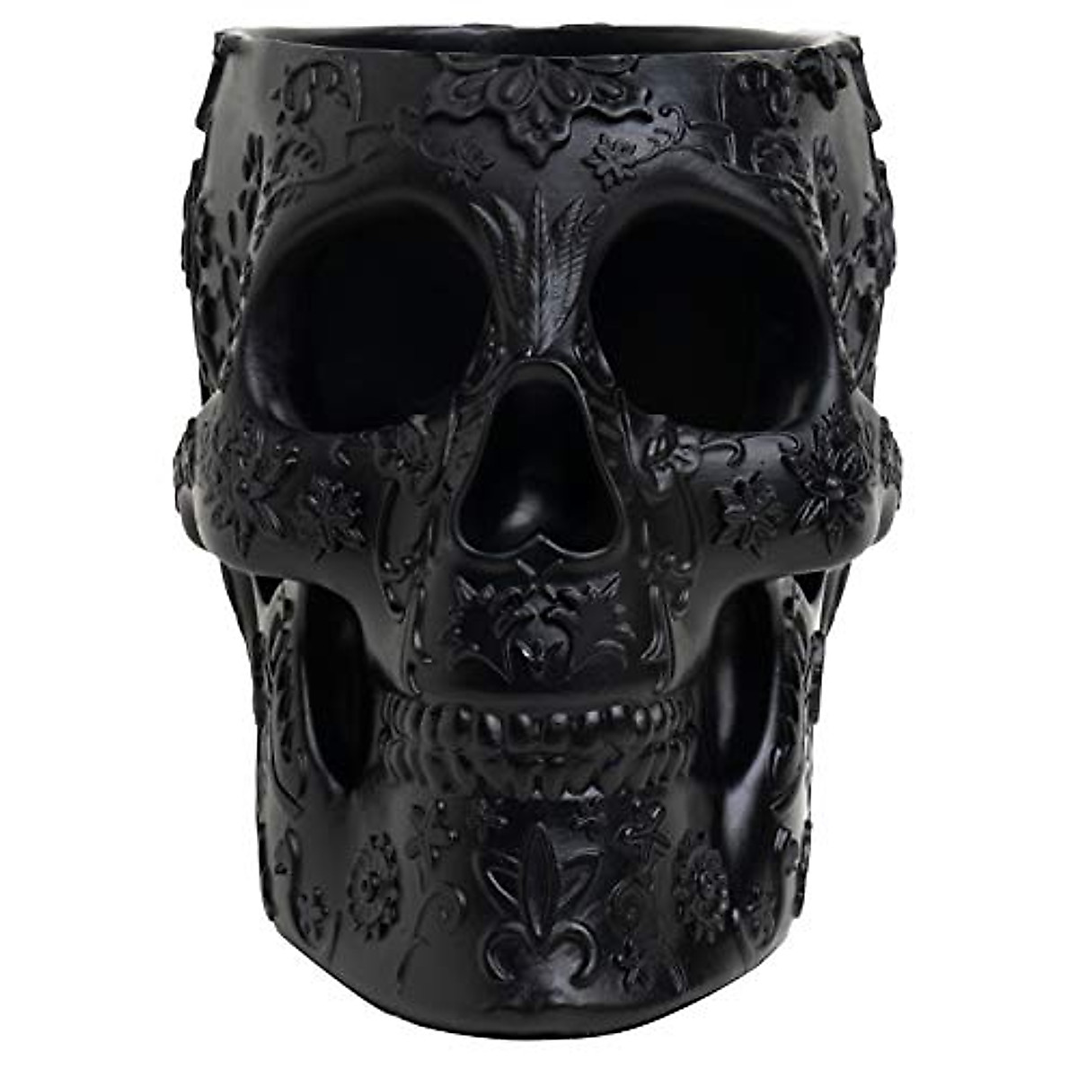 Skull Makeup Brush and Pen Holder Extra Large, Strong Resin Extra Large Halloween By The Wine Savant (Black)