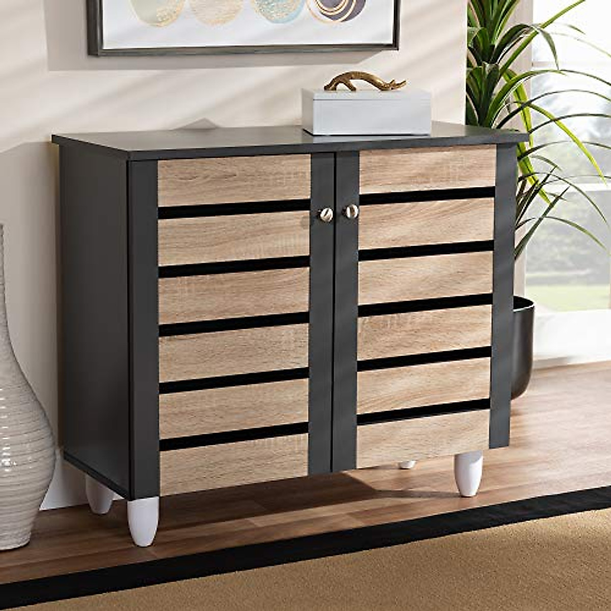 Baxton Studio Shoe Cabinets, One Size, Oak/Dark Gray