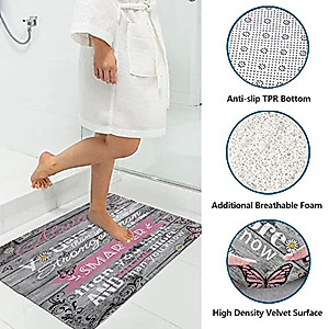 AAtter 4 Piece Pink and Grey Shower Curtain Set Inspirational Quotes Girls Kids Motivational Women 60Wx72L Curtains Decor with Non-Slip Rugs, Toilet Lid Cover and Bath Mat Bathroom Accessories, Rustic