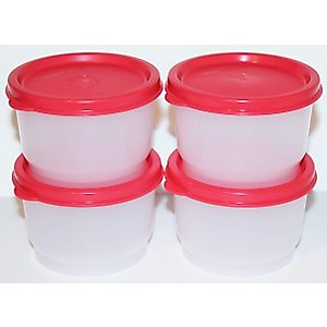 Tupperware Lunch Container Snack Cup Set of 4 Containers with Red Seals (4 ounces each)