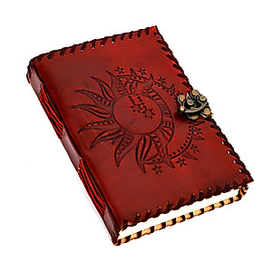CLA Journal Leather, Leather Notebook, Vintage Journal, Leather Journal for Men, Leather Journal for Women, Sun and Moon Journal Leather, (7 x 5 Inch, Bronze - Sun & Moon)