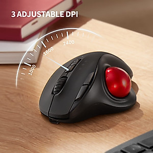 KKUOD 2.4G+Dual Bluetooth Wireless Trackball Mouse, 3-Device Connection Ergonomic Mouse, Rechargeable Ergo Mouse with USB-C Port and 3 DPI, Thumb-Operated Mouse for PC Computer Laptop Tablet