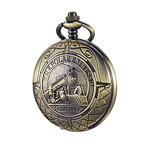 Whodoit Bronze Retro Mechanical Pocket Watch Locomotive Design Roman Numerals Hollow Mechanical Pocket Watches