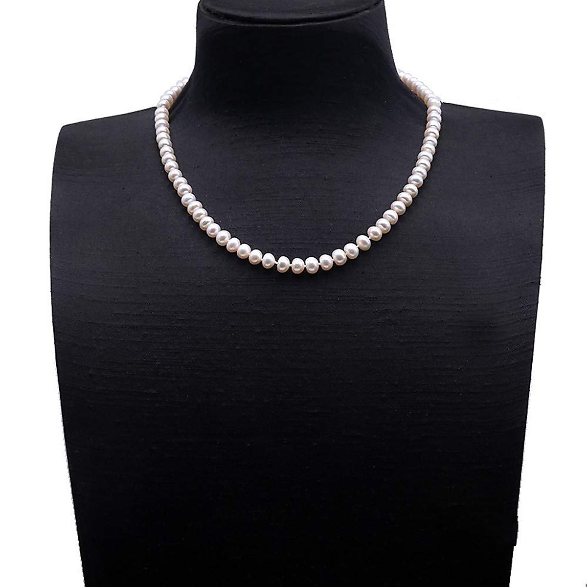 JYX Pearl 7-8mm Near-round Natural White Cultured Freshwater Pearl Necklace Strand 18"