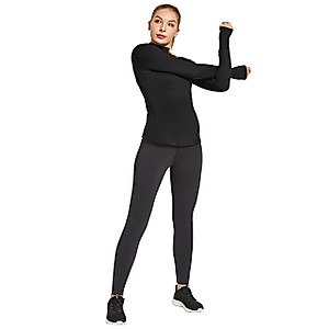 FitsT4 Sports Women's Thermal Tops Long Sleeve Fleece Lined Shirts Mock Neck Workout Running Cold Weather Gear Thumbholes Black L
