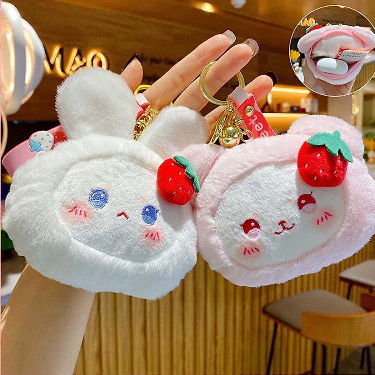 SXWT Cute Kawaii Kids Children with Keychain Baby Girls Plush Doll Storage Bag Wallet Bag Pendant Mini Coin Purse(White)