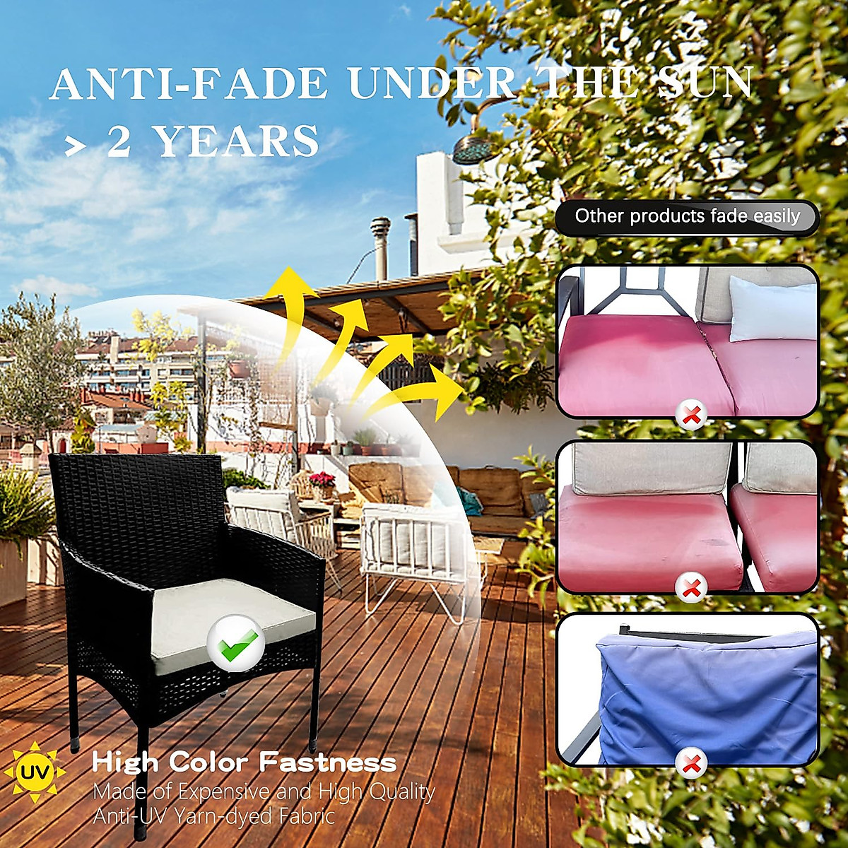 ClawsCover 3Pack Outdoor Seat Cushions Replacement Covers Fit for 4 Pieces Wicker Rattan Furniture Patio Conversation Set Loveseat Chair,38x19x2,19x19x2,Cream-Large (Include Cover Only)