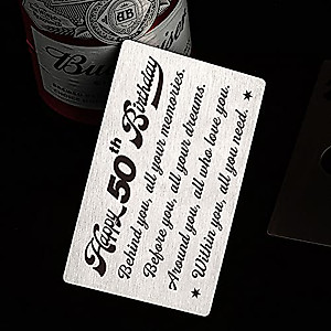 VWALK Happy 50th Birthday Engraved Stainless Steel Message Wallet Card Inserts Customized for Dad,Mom,friends,sister,brother.
