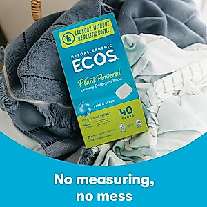 ECOS Laundry Detergent Packs, 80 Loads - 100% Plastic Free Packaging - Convenient No Mess Washing Soap Packs - Hypoallergenic for Sensitive Skin - Free & Clear