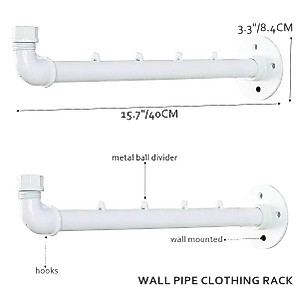 Industrial Wall Pipe Clothing Racks - Heavy Duty Metal Clothes Hanger with Hook, Wall-Mounted Garment Holder Racks,Wall Clothing Bar/Coat Hanging Rail/Hanging Rod for Closet Storage, 2 Pack, White