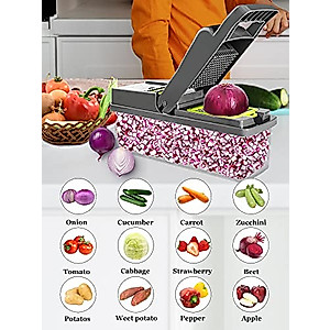 SPLMIFA Vegetable Chopper - Adjustable Vegetable Slicer - Kitchen Gift Gadget Slicer for Salad Potatoes Carrots Garlic with Container Onion Chopper with Container - Professional Food Chopper 12 in 1