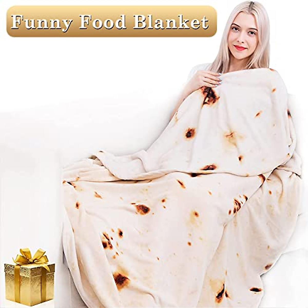 Jorbest Burritos Tortilla Wrap Blanket for Adults and Kids, Double Sided Funny Food Blanket, Novelty Funny Gifts for Women Men Teens, 285 GSM Soft Flannel Taco Blanket, 60 inches Yellow