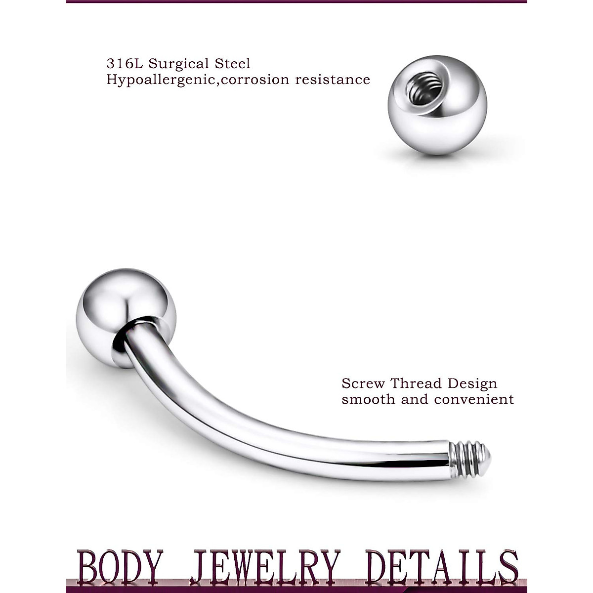 Jenxnjsjo Eyebrow Rook 16g 8/10mm Piercing Jewelry Ring for Women Vertical Labret Lip Hood Curved Barbell Rook Snug Earrings Belly Button Snake Frog Eyes Vch Bridge Cartilage Daith Surface Anti Tragus