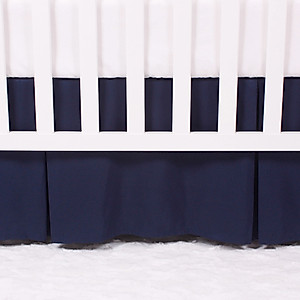 CaSaJa Original Crib Sheet and Skirt Set for Baby Boy Girl, Breathable Soft Nursery Crib Bedding Set Standard, 14” Drop Pleated Bedskirt Navy, 9” Deep Pocket Fitted Mattress Bed Sheet Gray
