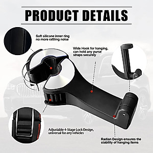 2pcs Car Headrest Hidden Hook 2 in 3 Car Seat Hooks, Universal Car Headrest Storage Organizer Hanger Hook, General Purpose - Car Storage Box, Falling Resistance-Silver