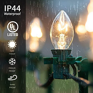 CHYSUPER 25 Pack C7 Clear Replacement Bulbs, 120V 5W Incandescent, C7 Christmas Lights, E12 Candelabra Base C7 Halloween Bulbs Warm White for Patio Outdoor String Lights Decor, Night Light