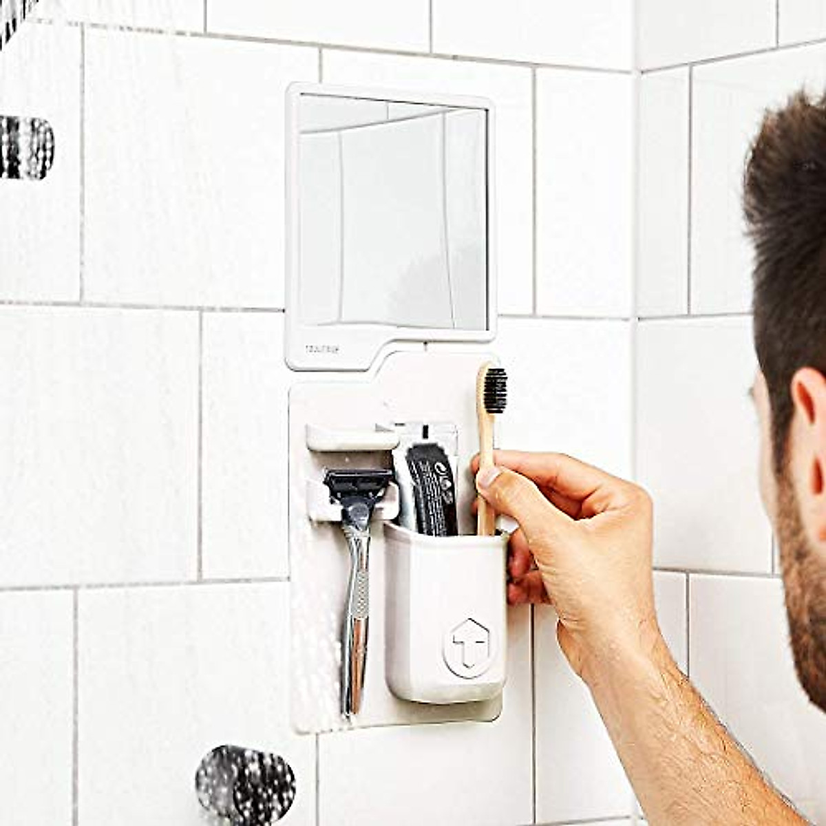 Tooletries – Oliver Shower Mirror - Premium Shower Mirror for Shaving, Grooming - 100% Silicone - SHATTERPROOF Mirror - Grips to Shiny Surfaces - No Suction Cups - No Adhesives - White