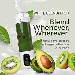 Blendi Pro Plus Premium Cordless Portable 17.5oz Rechargeable Blender - Crush Ice, Fruit & Blend Sports Powders in Seconds - Stainless Steel Blades w/High Powered 120W Motor - Gym, Tailgates (White)