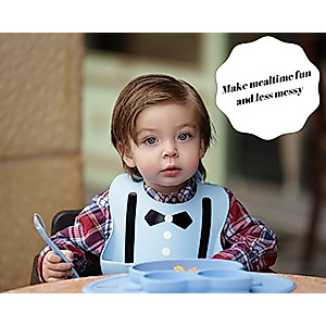 Waterproof Bibs for Toddlers - Silicone Bib –Fits Up to 6 Years Old (Blue Suit)