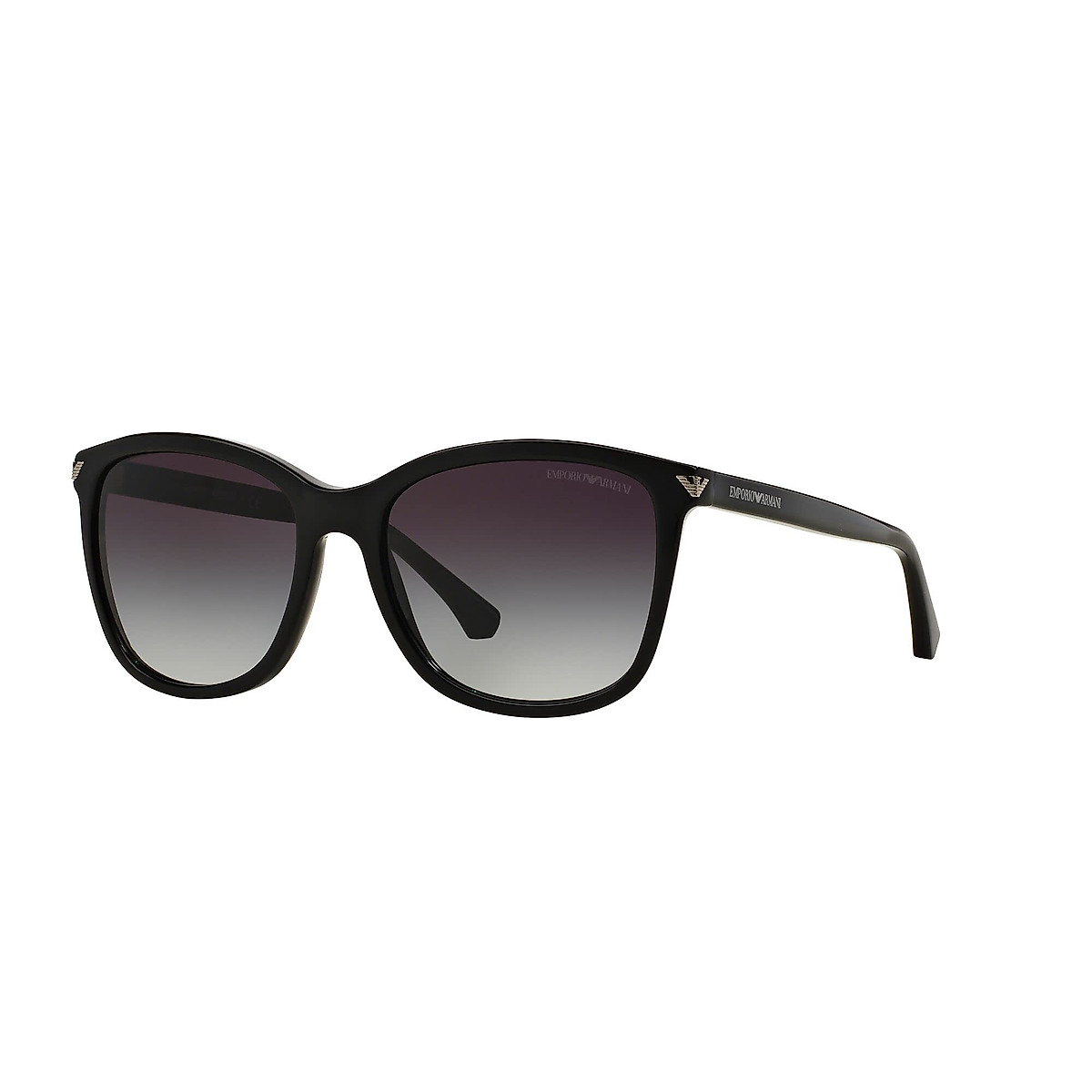 Emporio Armani Women's EA4060F Low Bridge Fit Square Sunglasses, Shiny Black/Gradient Grey, 56 mm