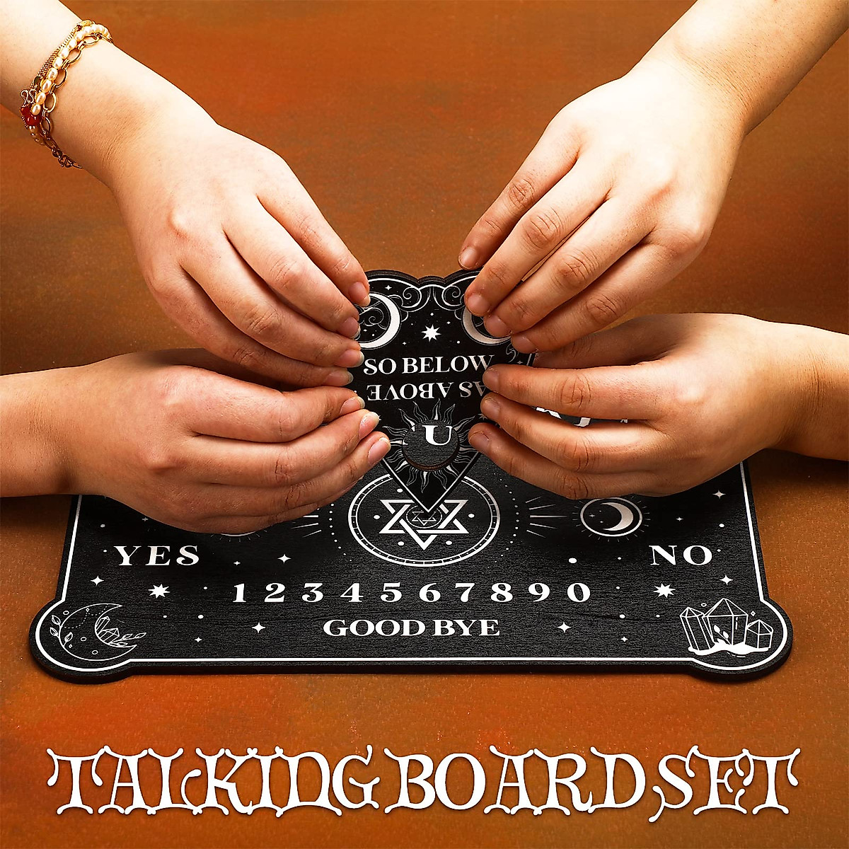 Pendulum Board Dowsing Kit with 3 Pcs Wooden Spirit Board Talking Board,1 Metaphysical Message Crystal Pendulum Necklace,2 Pcs Retractable Copper Dowsing Rods for Ghost Hunting, Energy Healing