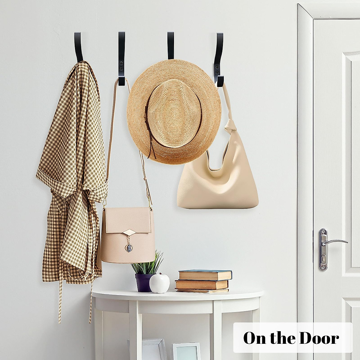 4 Pack Wall Mounted Coat Hooks, Large Wall Hooks For Hanging Heavy Duty, Black Coat Hooks with Screws For Wall, Wall Mounted Hooks for Hanging Coats, Clothes, Towels, Keys, Dog Leashes, and Purse