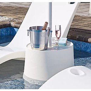 Floating Luxuries Kai Side Table, in-Pool, Up to 15 Inches of Water, Holds Umbrella 1.5 Inches Diameter, White