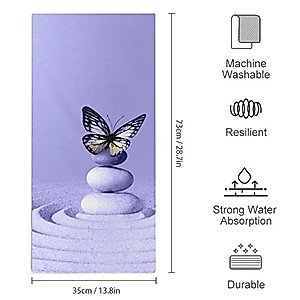 TsyTma Butterfly on Zen Stones Hand Towels Purple Quick Dry Bathroom Washcloth 30 X 15 Inches for Beach Guest Hotel Spa Gym Sports Yoga Home